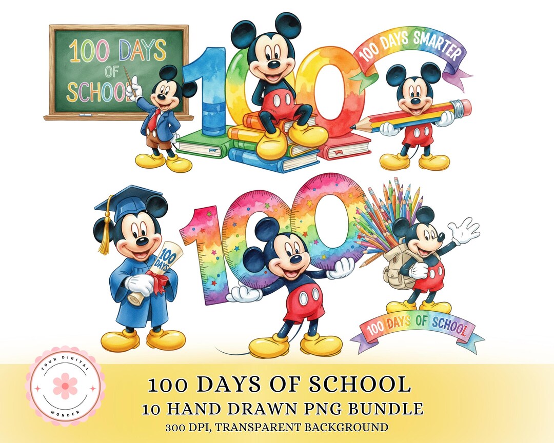 Mickey 100 Days of School Png Shirt, Minnie School Png, Shirt, Mickey ...