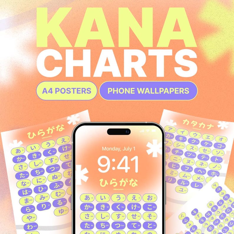 Hiragana and Katakana Chart Printable and Phone Wallpaper, Japanese ...