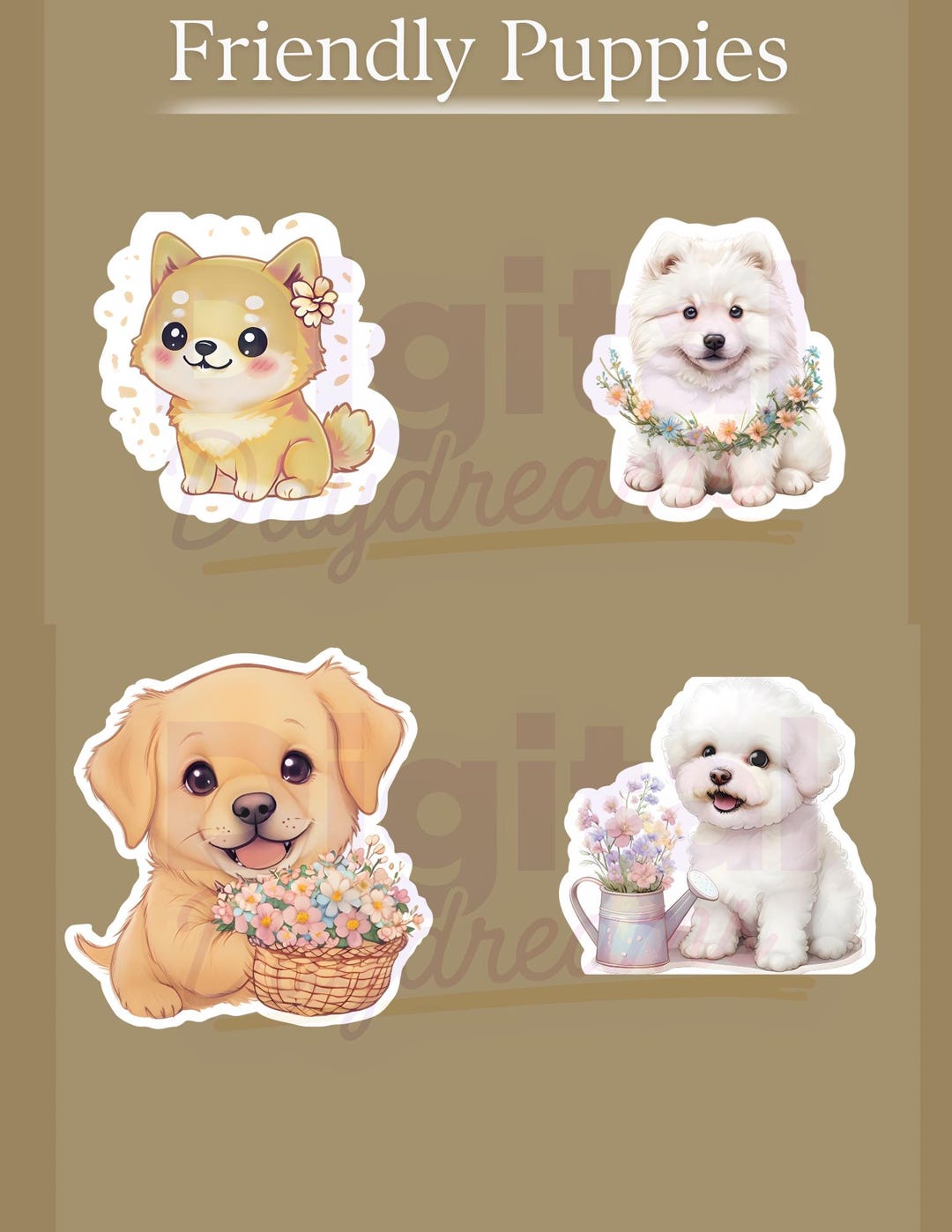 Spring Dog Stickers – 15 Kawaii Puppy Pngs for Digital Planners ...