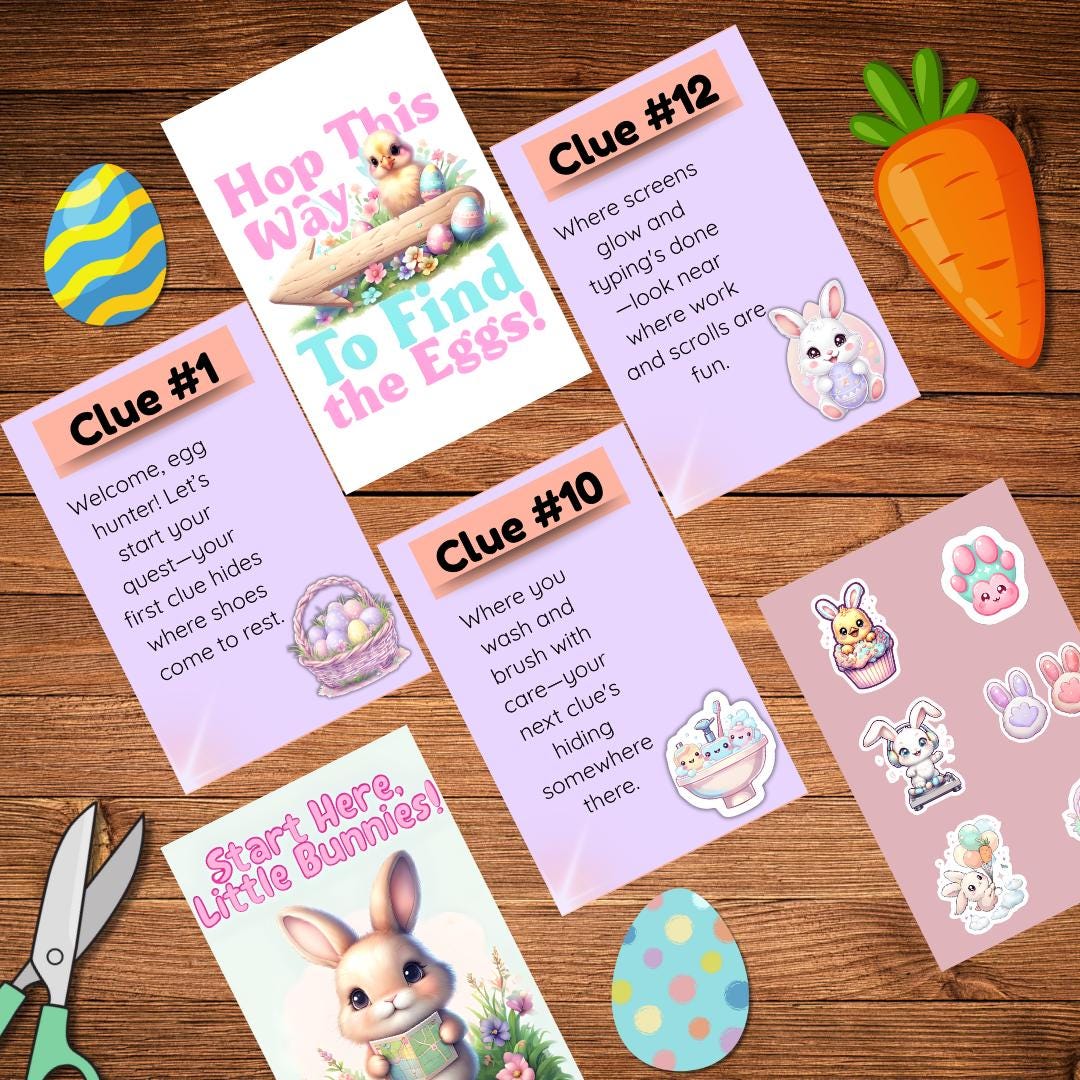 Easter Egg Hunt Clue Cards Kit – Printable Scavenger Game for Kids With ...