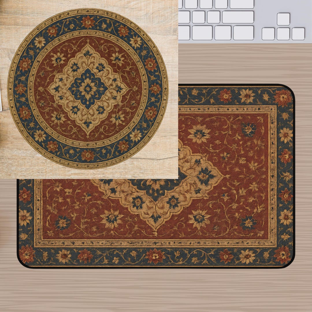 Turkish Carpet Mousepad, Persian Desk Mat, Colorful Red and Blue ...