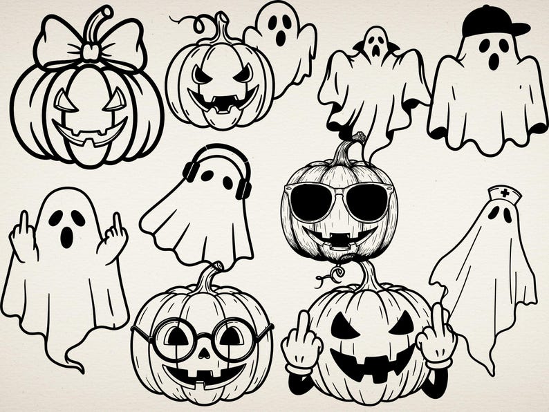 Ghost and Pumpkin Middle Finger SVG Bundle, Funny Halloween SVG PNG ...