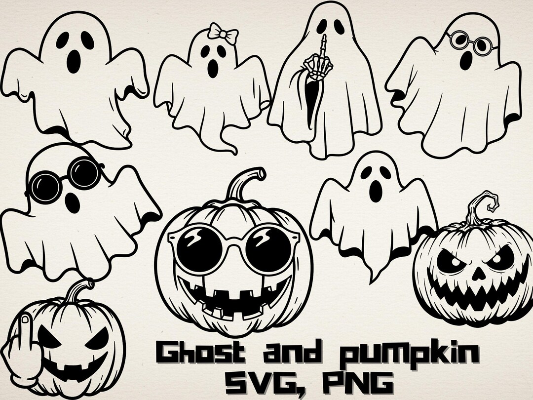 Ghost and Pumpkin Middle Finger SVG Bundle, Funny Halloween SVG PNG ...