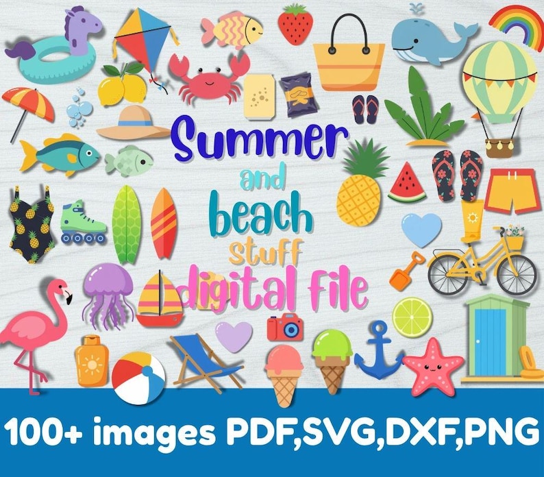 Cute Little Summer Clip Art Beach, Animals, Pool Party & Summer Food ...