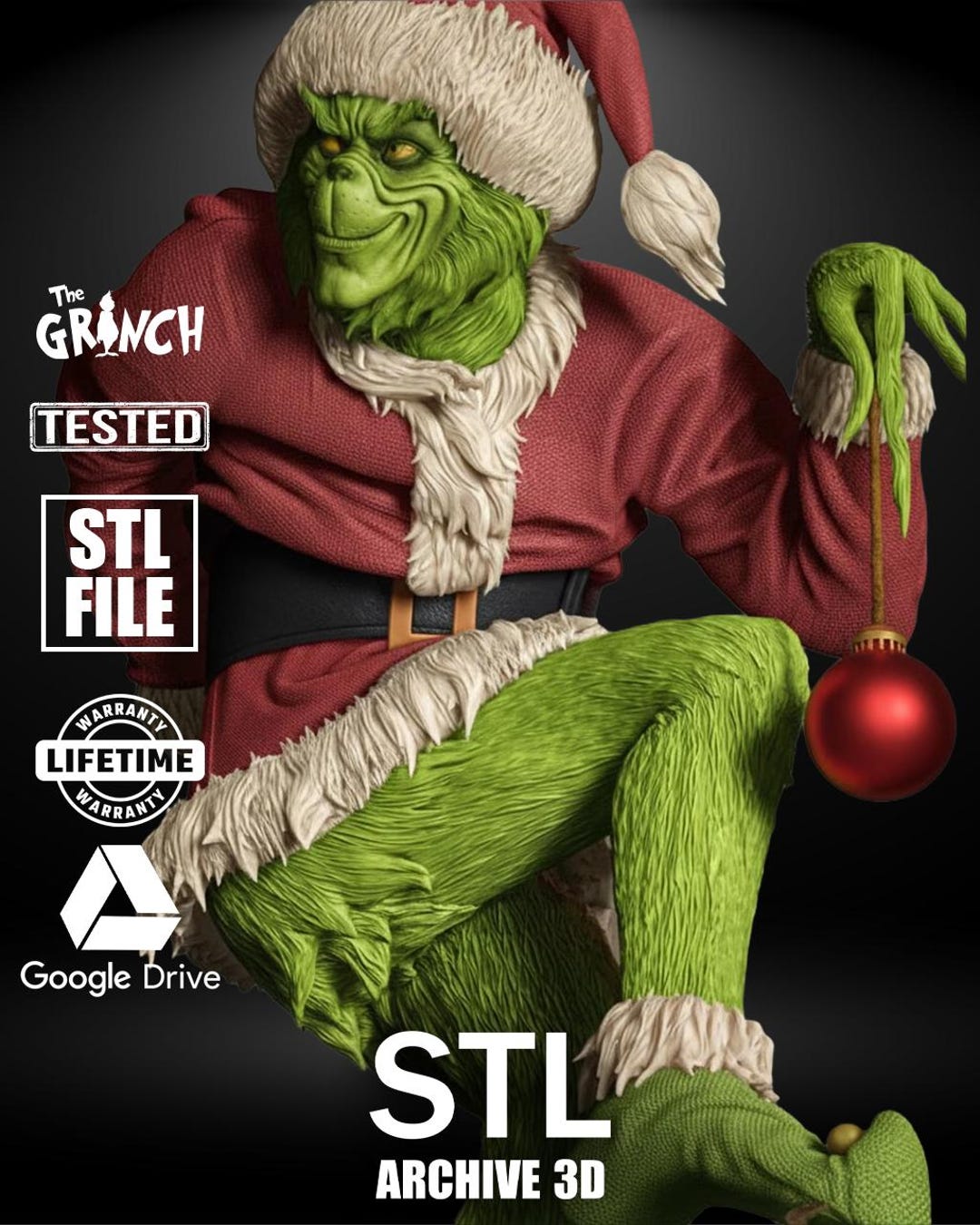 Grinch STL File – Christmas Villain 3D Print Model – Santa Suit Statue ...