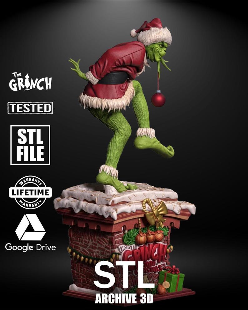Grinch STL File – Christmas Villain 3D Print Model – Santa Suit Statue ...