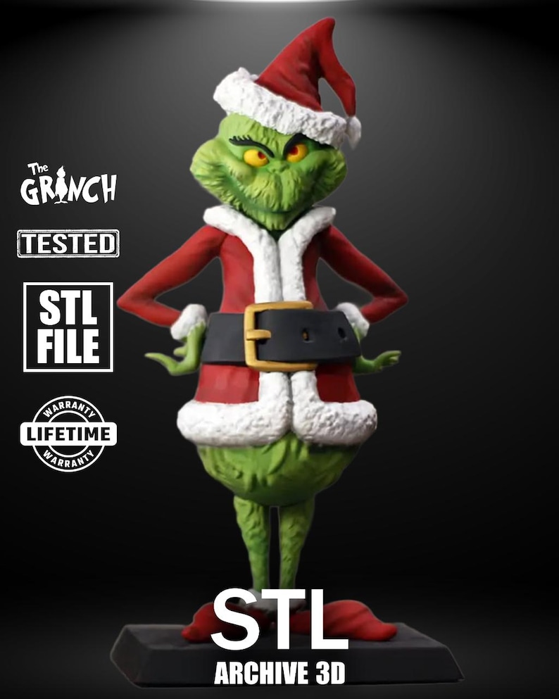 Grinch STL File – Christmas Villain 3D Print Model – Santa Suit Statue ...