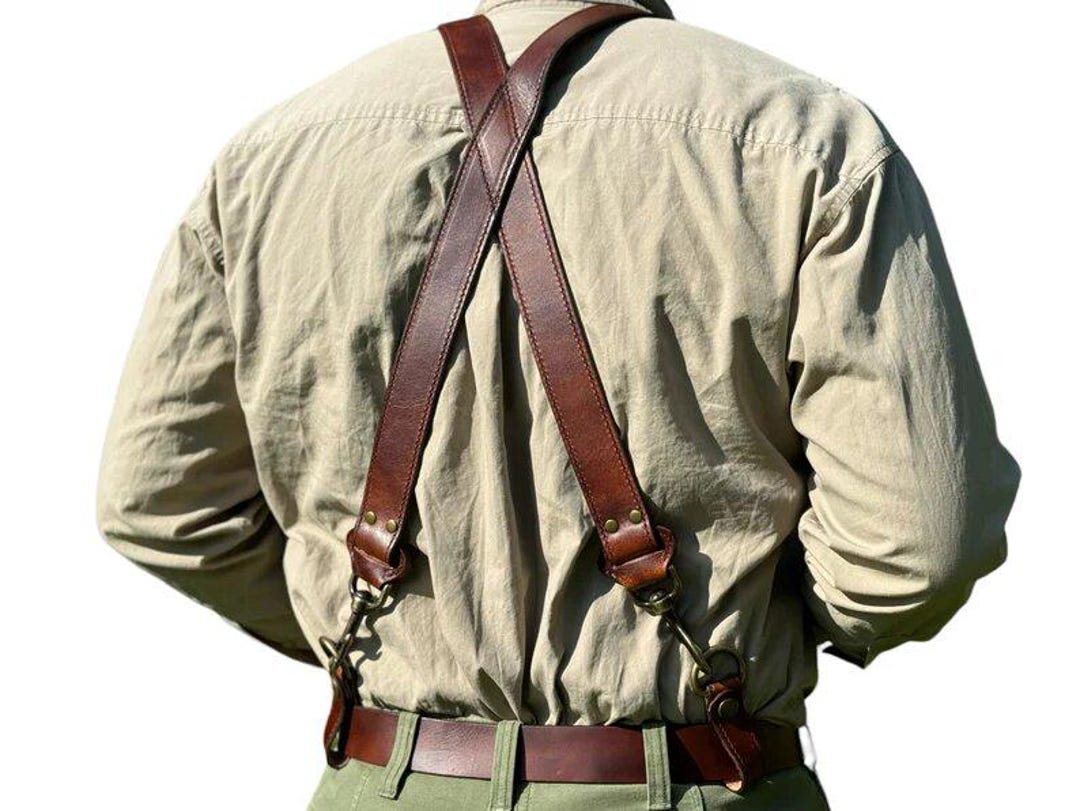 Brown Leather Suspenders / Work Suspenders / Handmade Top Grain Leather ...