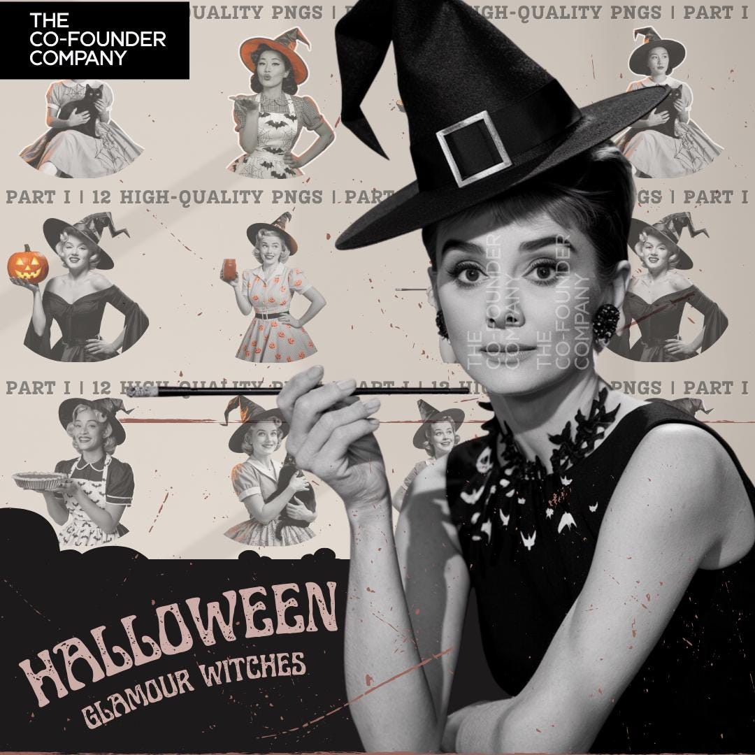 HALLOWEEN Glamour Witches High-quality PNG Bundle, Vintage CLIPART ...