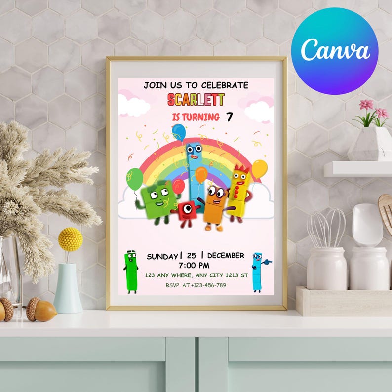 Editable Numberblocks Birthday Invitation Digital Download, Rainbow ...