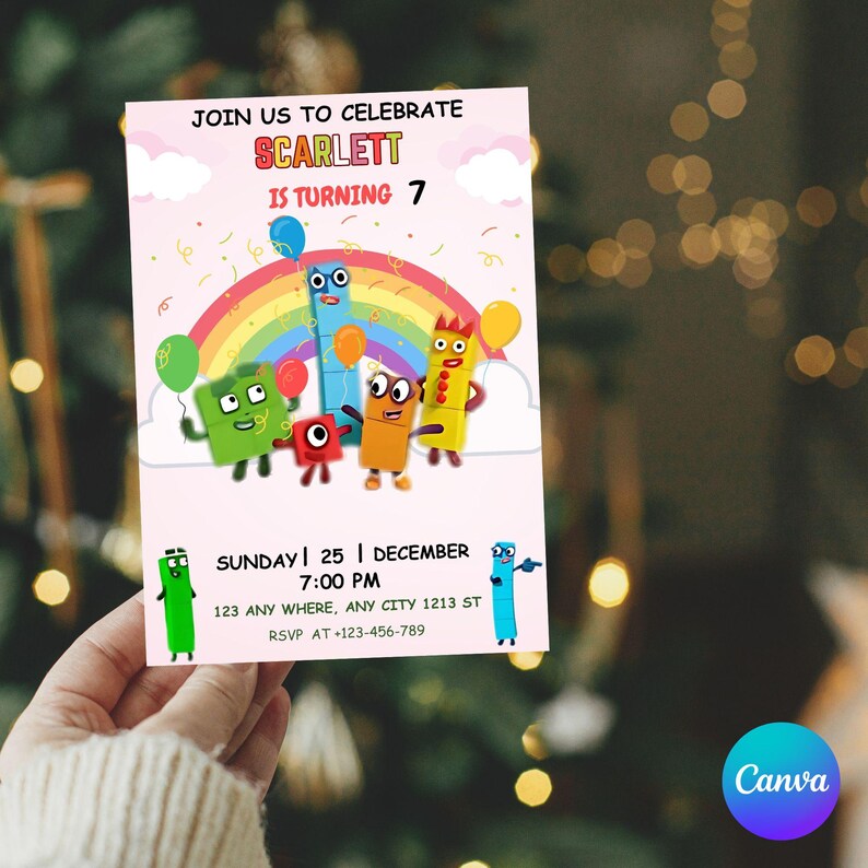 Editable Numberblocks Birthday Invitation Digital Download, Rainbow ...