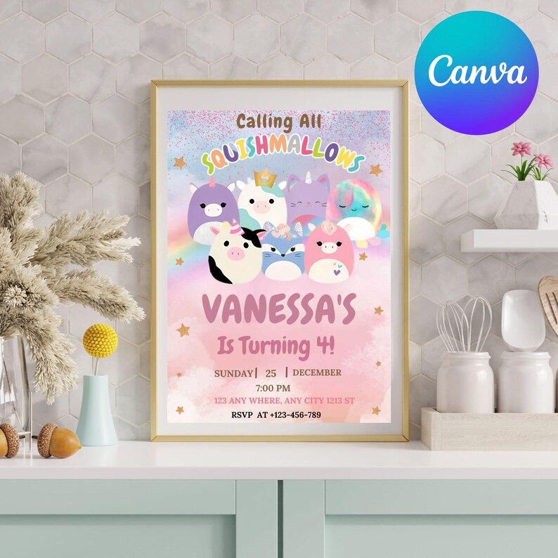 Editable Squishmallow Birthday Invitation, Squishmallow Invitation ...