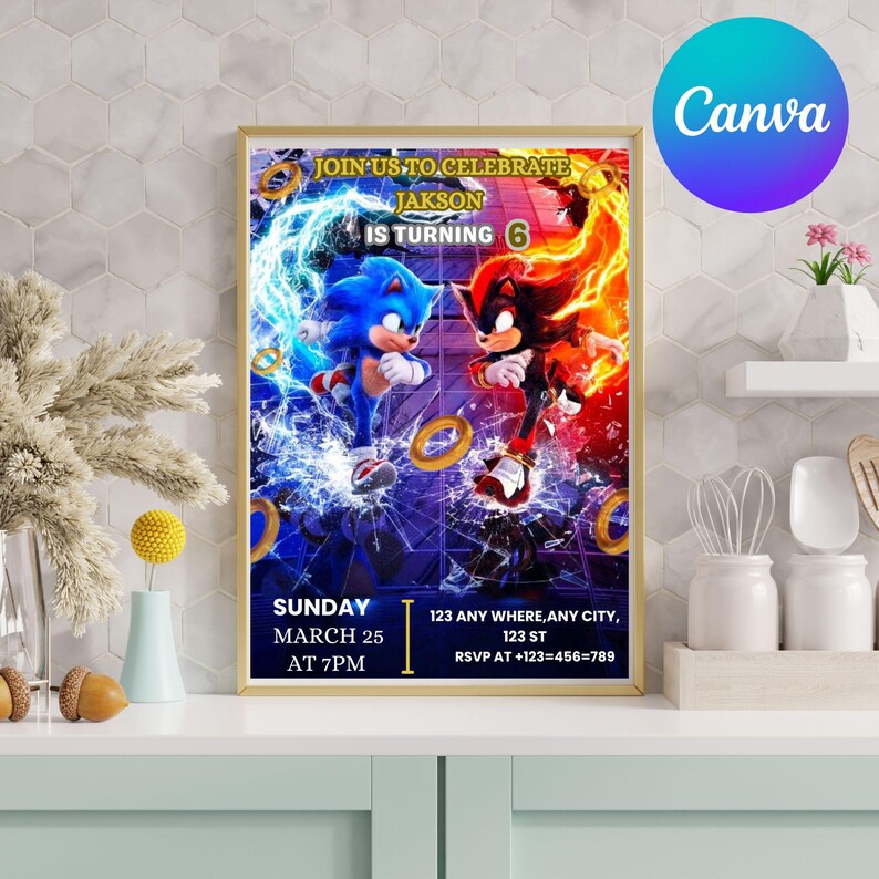 Editable Sonic Birthday Invitation, Editable and Printable, Awesome ...