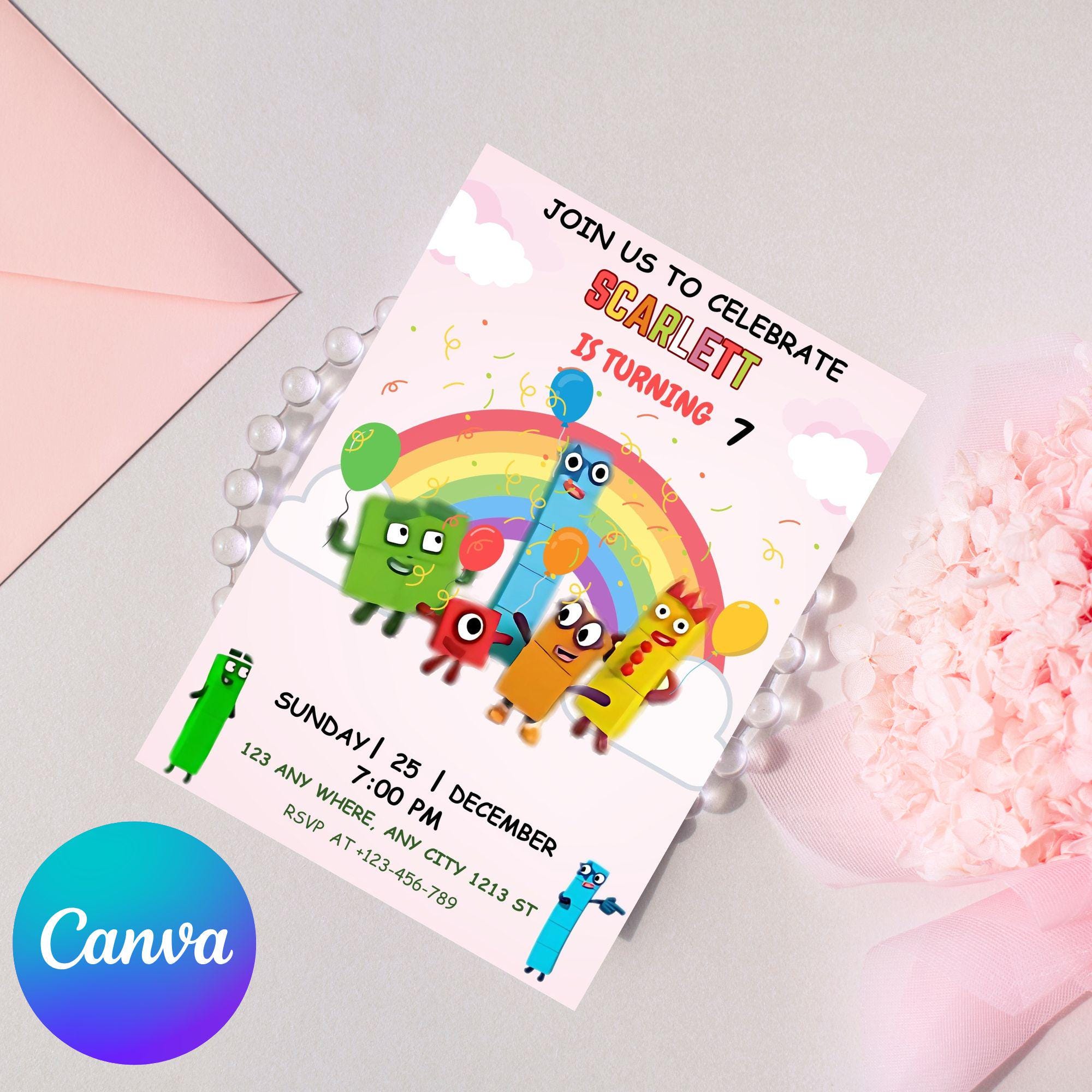 Editable Numberblocks Birthday Invitation Digital Download, Rainbow ...