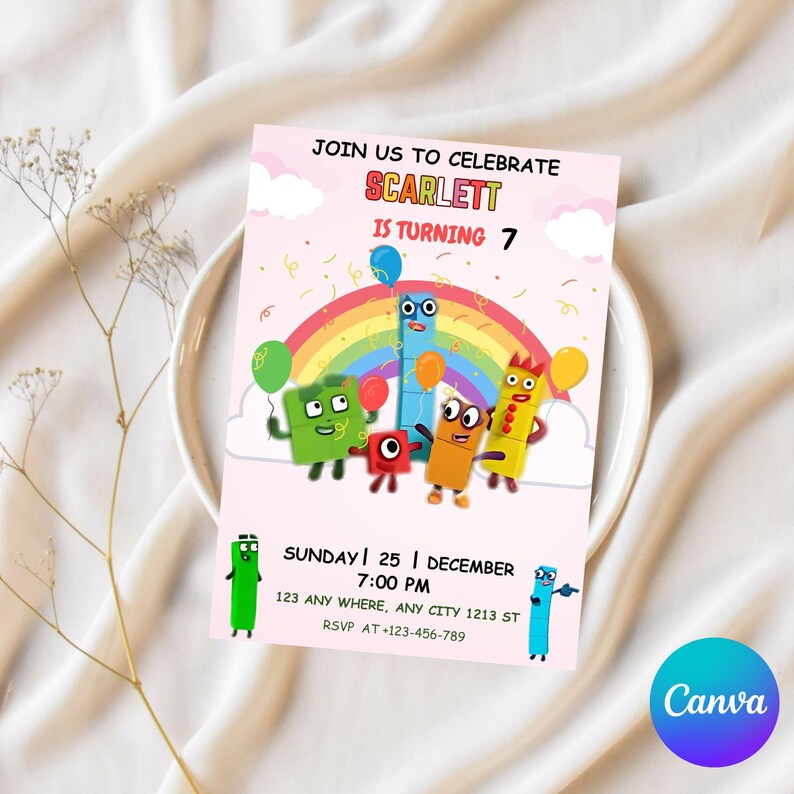 Editable Numberblocks Birthday Invitation Digital Download, Rainbow ...