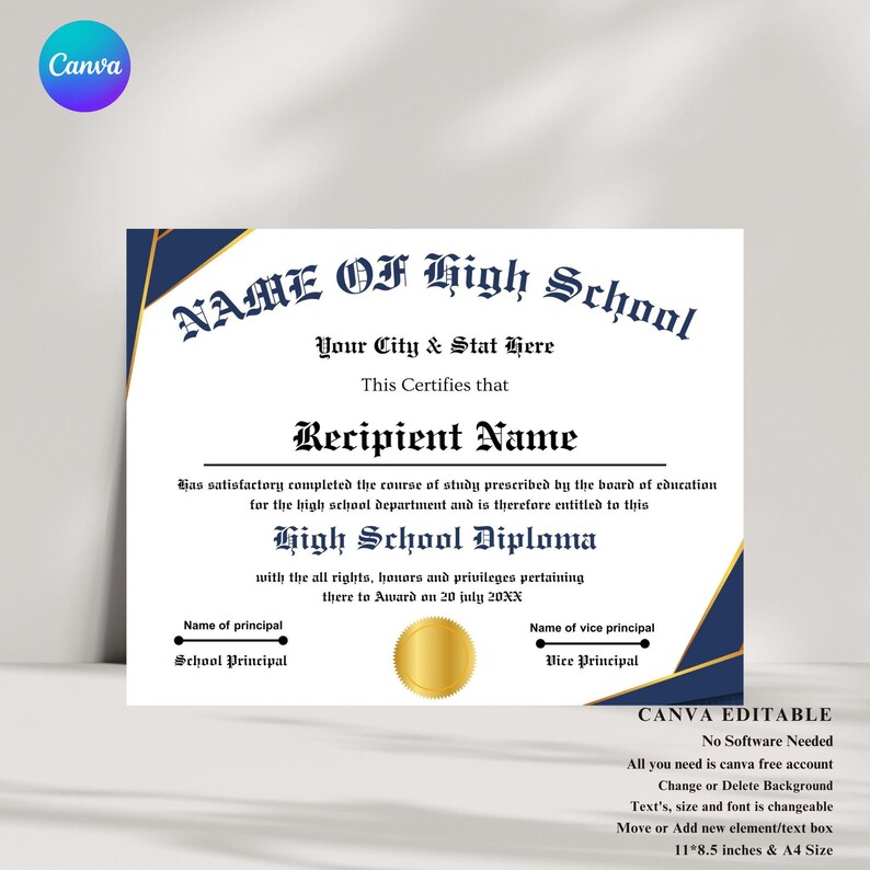 Customizable Certificate of Achievement Template: Gold Border (instant ...