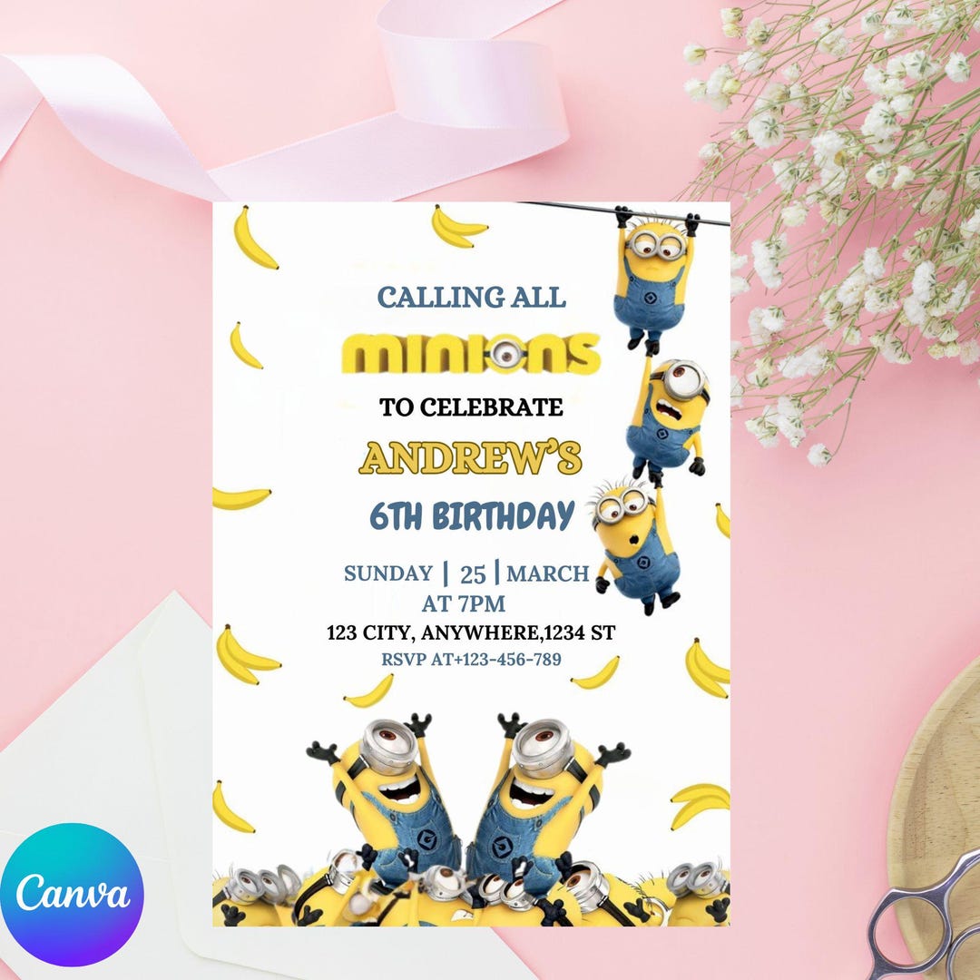 Editable Minions Birthday Invitation,yellow Minions Invitation ,minions ...