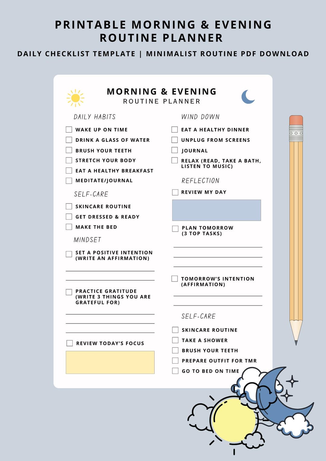 Printable Morning & Evening Routine Planner | Daily Checklist Template ...