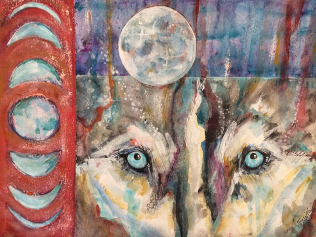 Wolf Rescue Series 4: Phases of the Moon, Full Moon Wolf (original Art ...
