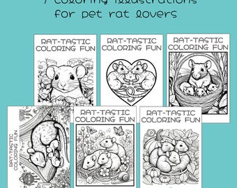 Digital Download - PDF Printable Rat Coloring Pages - 8 Cute Rat ...