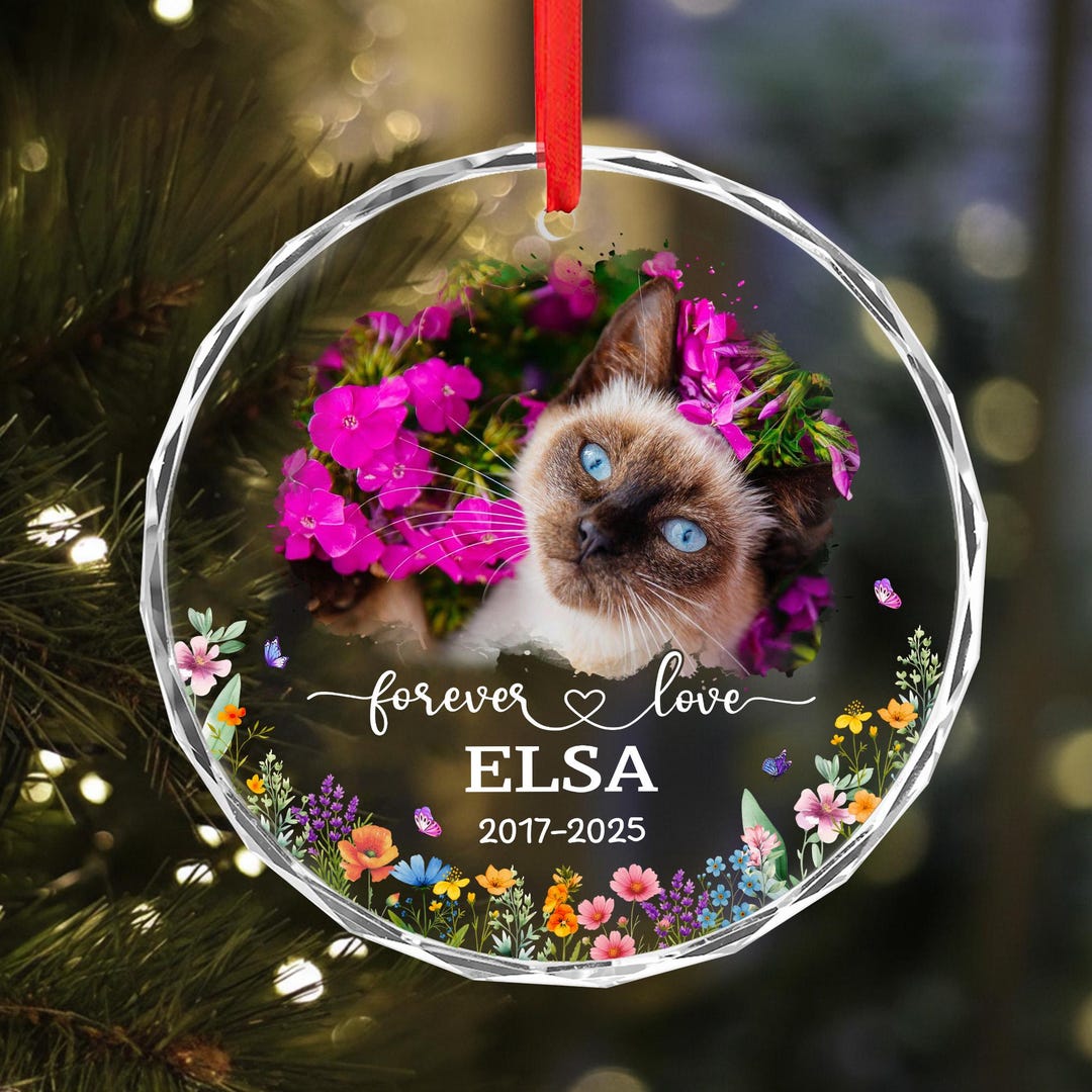 Personalized Pet Photo Memorial Floral Ornament, Forever Loved Keepsake ...