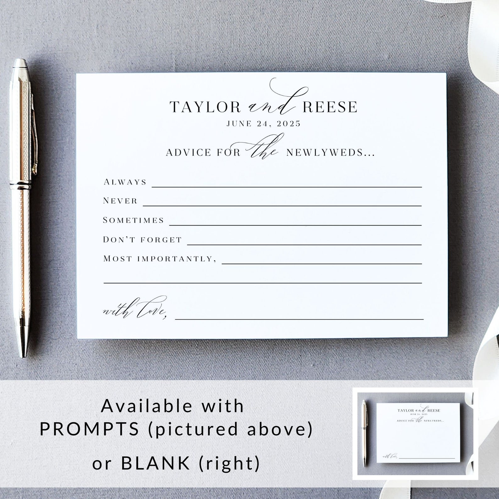 Wedding Guest Book Advice Card Bridal Shower Game Advice for the Bride ...