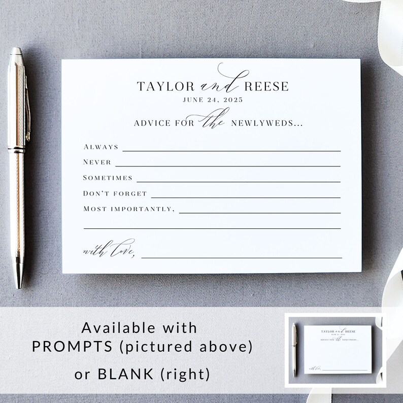 Wedding Guest Book Advice Card Bridal Shower Game Advice for the Bride ...