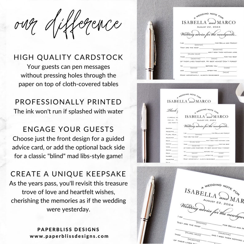Wedding Mad Lib Wedding Madlib Advice And Wishes Words Of Wisdom