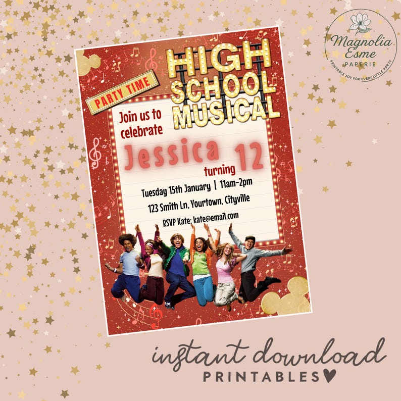 High School Musical Birthday Invitation, Banner, Thank You Tags Party ...