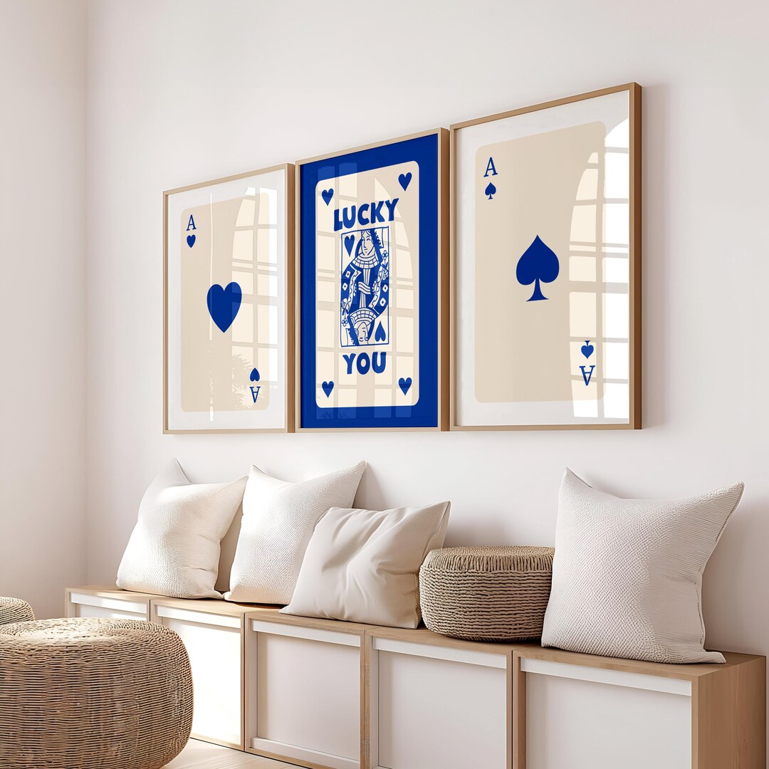 Lucky You Playing Cards Wall Art Set | Blue Modern Minimal Home Decor ...
