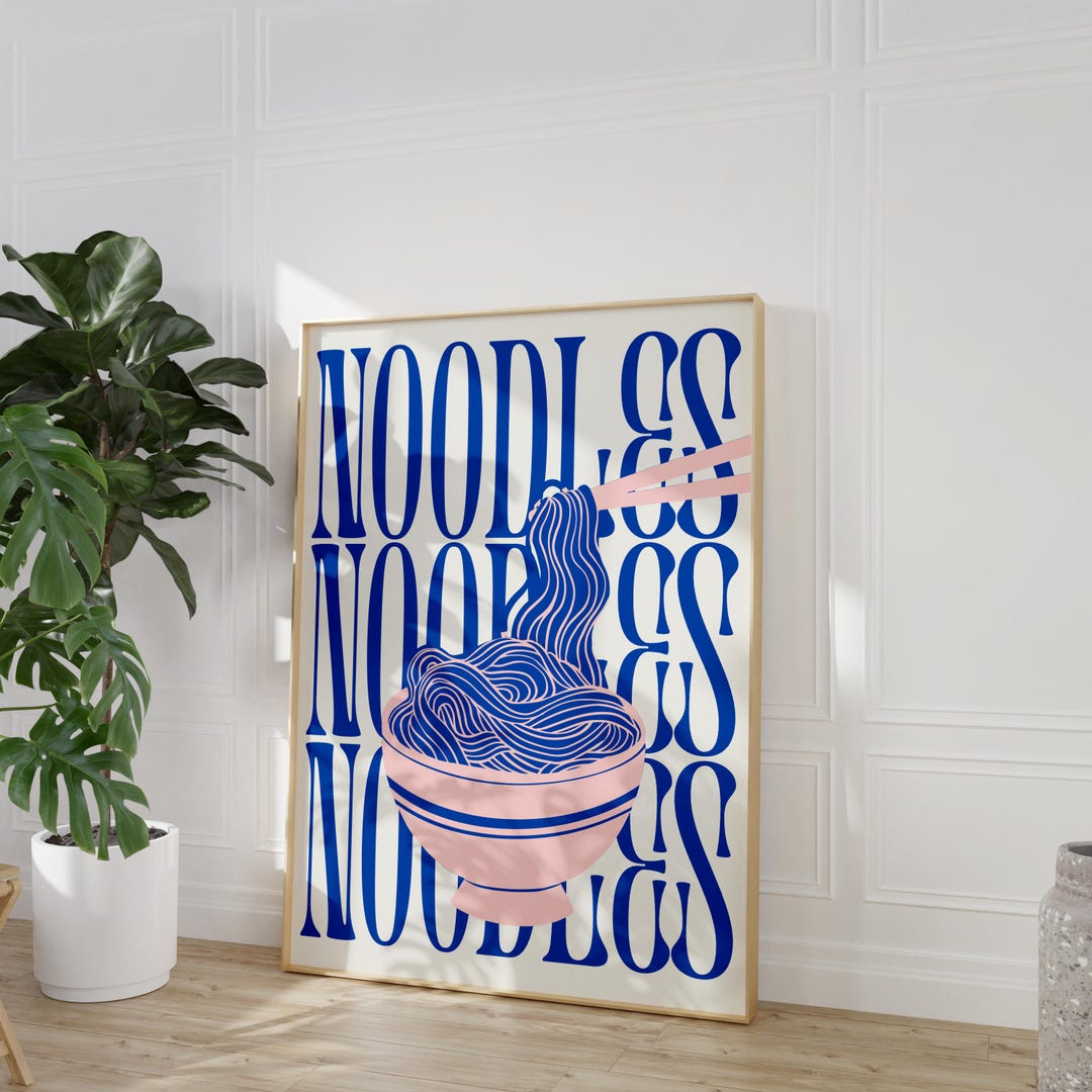 Noodles Wall Art Print | Modern Typography Kitchen Decor | Blue Food ...