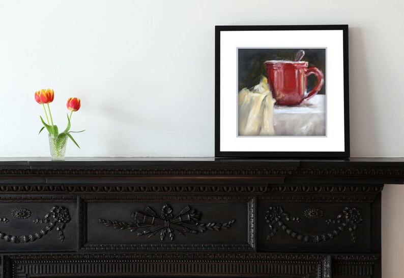 Red Still Life Print of Original Painting, Small Fine Art, Kitchen Wall ...
