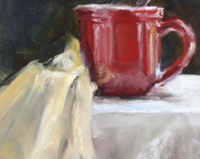 Original Oil Painting Still Life Red Coffee Mug Canvas Art - Etsy