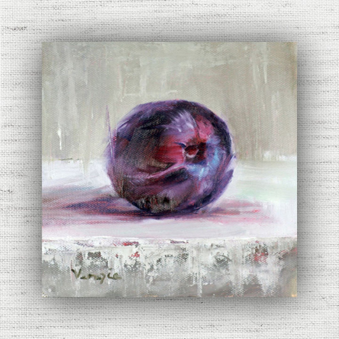 Plum Still Life Painting Prints, Fruit Kitchen Wall Art, Gray Modern ...