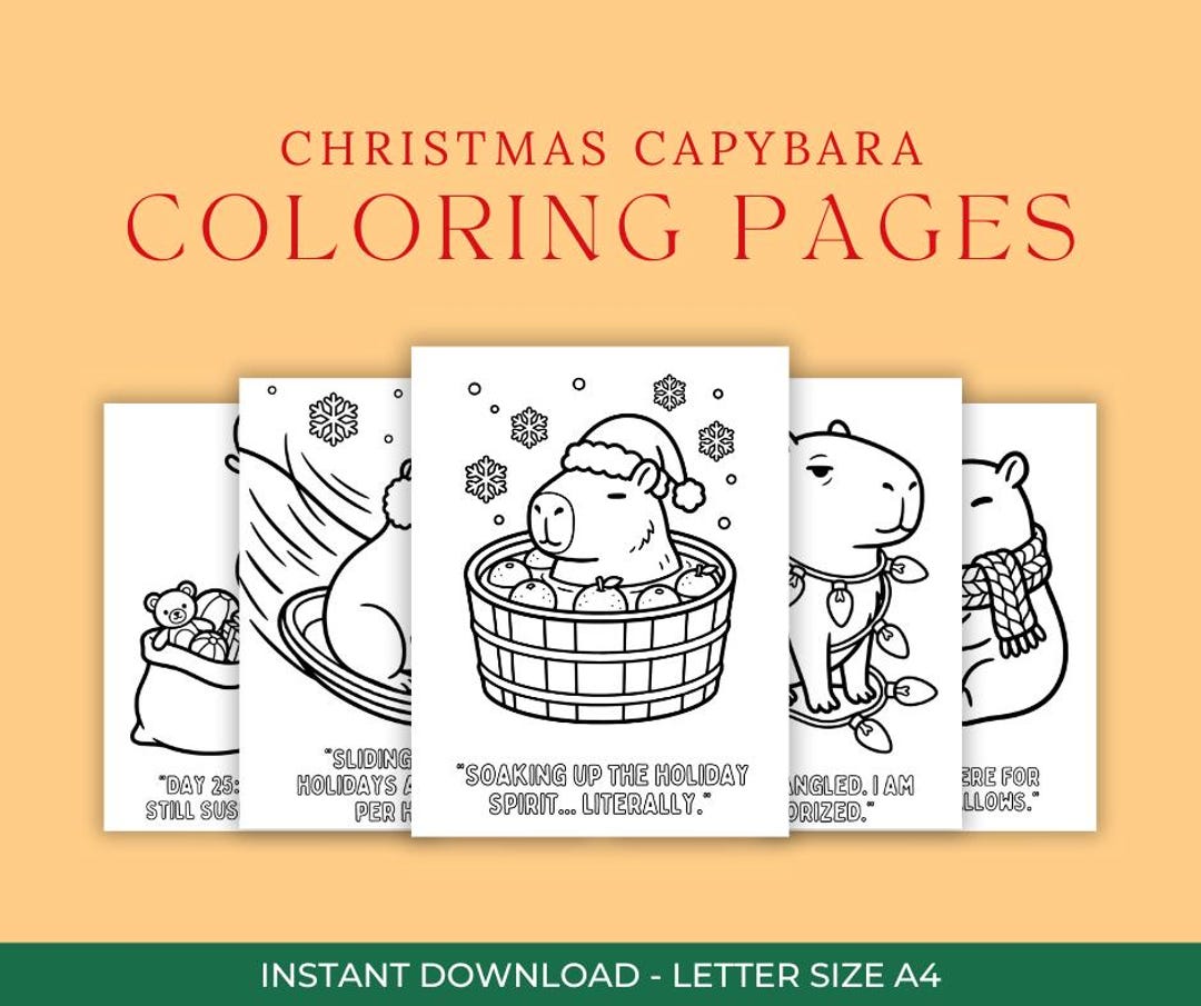 Capybara Holiday Coloring Pages • Christmas Animal Coloring Sheets for ...
