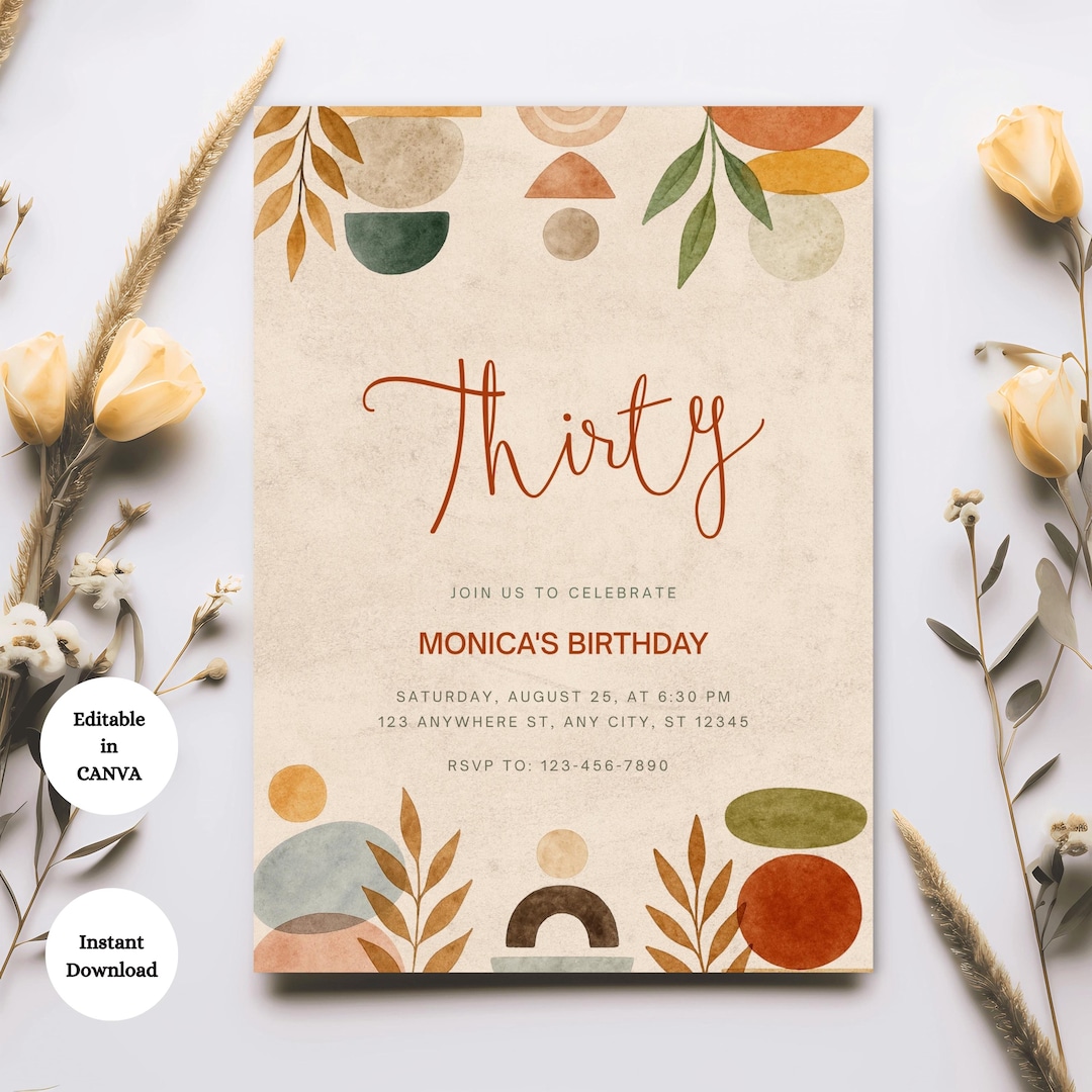 Modern Boho Birthday Party Invitation: Terracotta Abstract Design ...