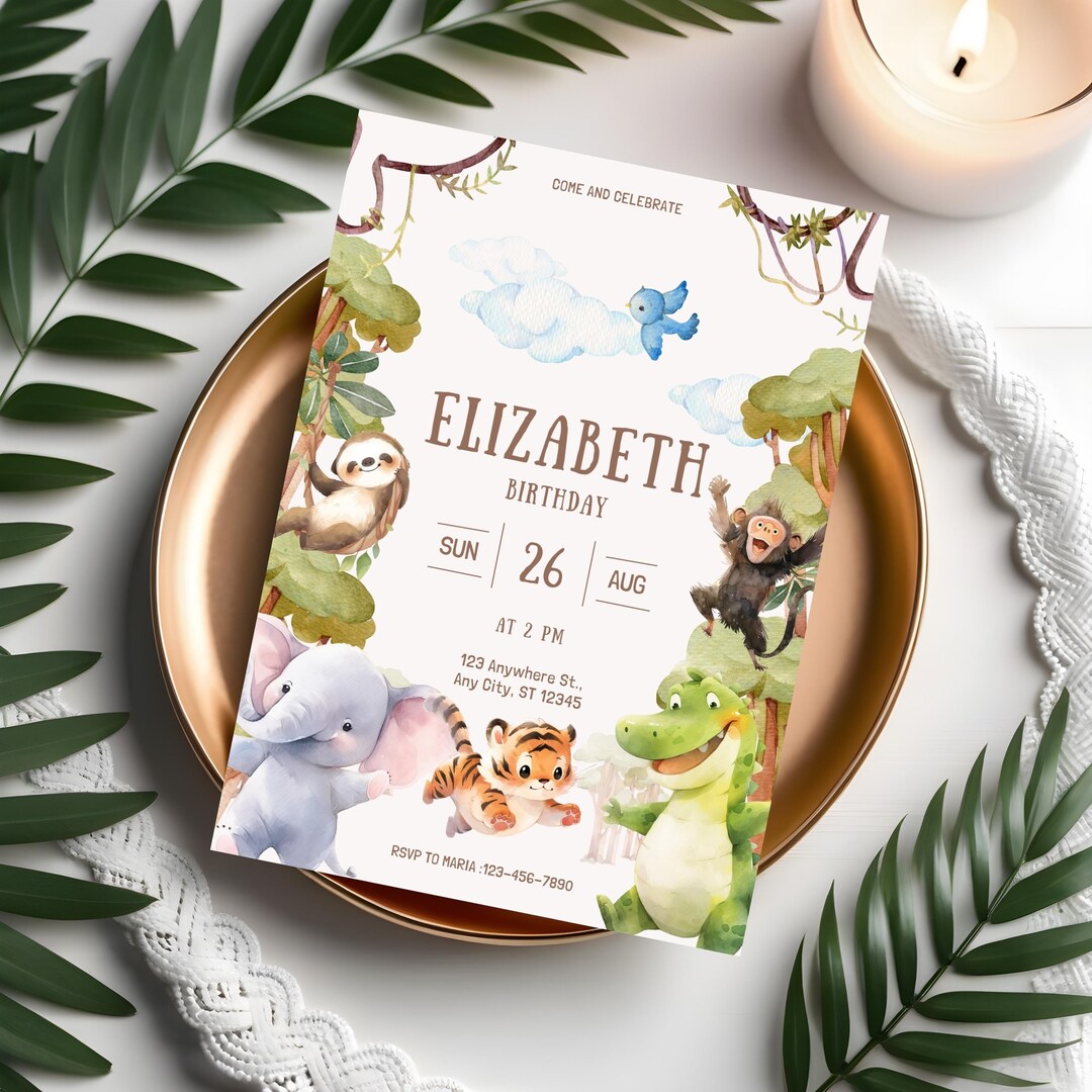 Editable Party Animal Invitation ,safari Birthday Invitation ,jungle ...