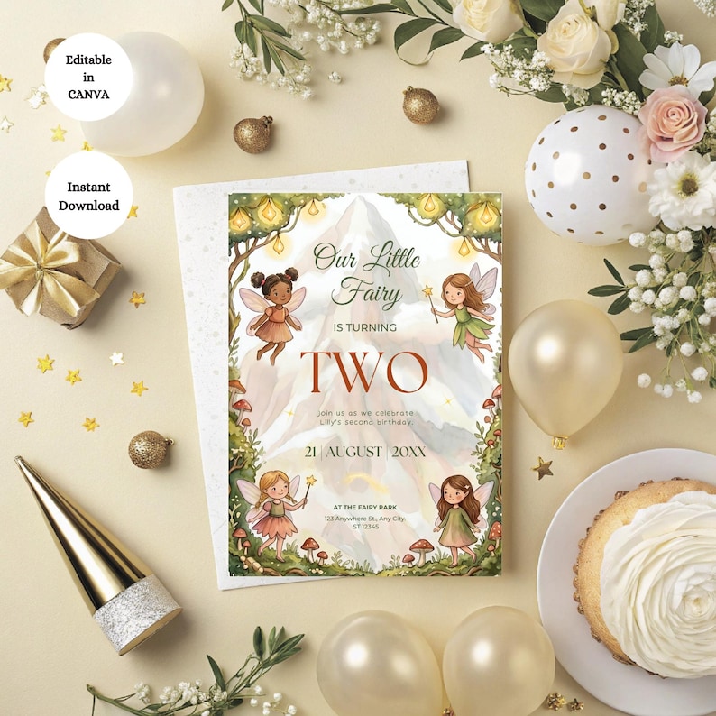 Fairy Birthday Invitation, Editable Canva Template, Magical Garden ...