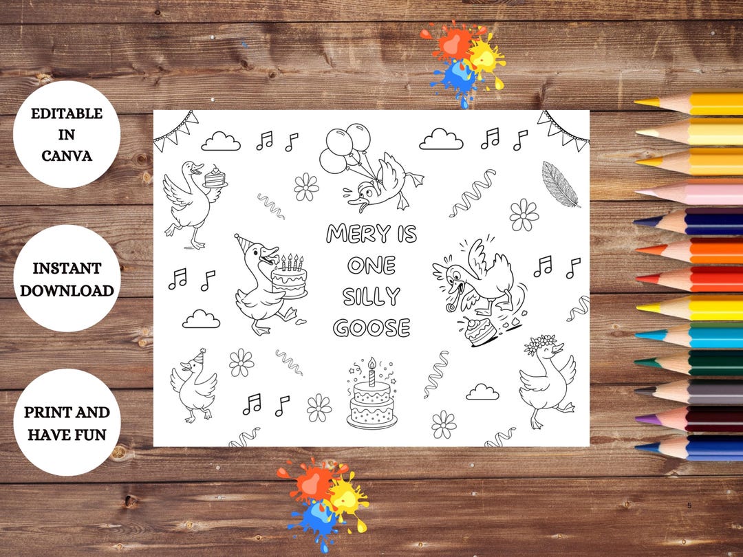 Silly Goose Birthday Coloring Page: Editable Name, Printable Party ...