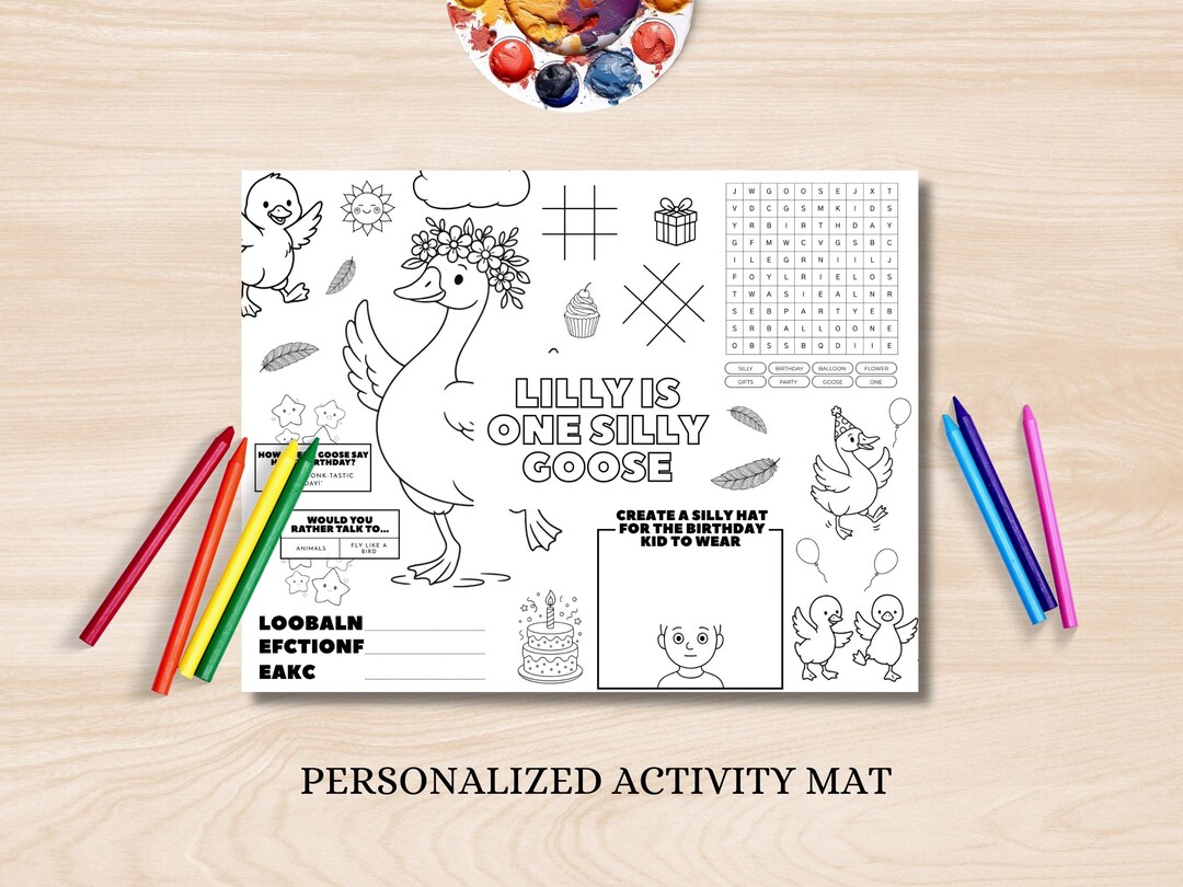 Personalized Silly Goose 1st Birthday Coloring Page : Kids Party Game ...