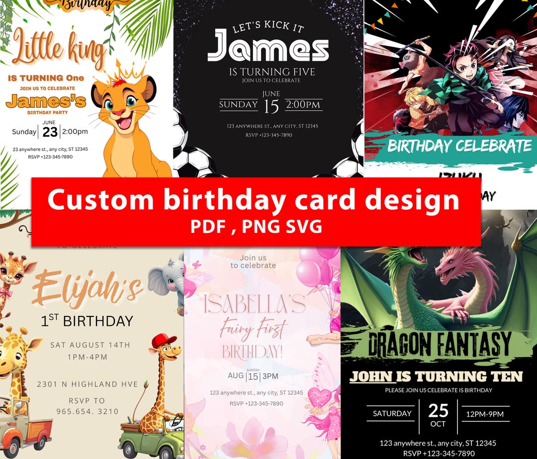 Personalized Kids Birthday Invitation: Custom Party Card (PDF, PNG, SVG ...