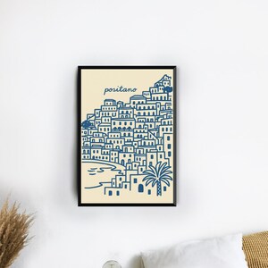 Positano Amalfi Coast Travel Poster, Retro Italy Print, Navy Blue Wall ...