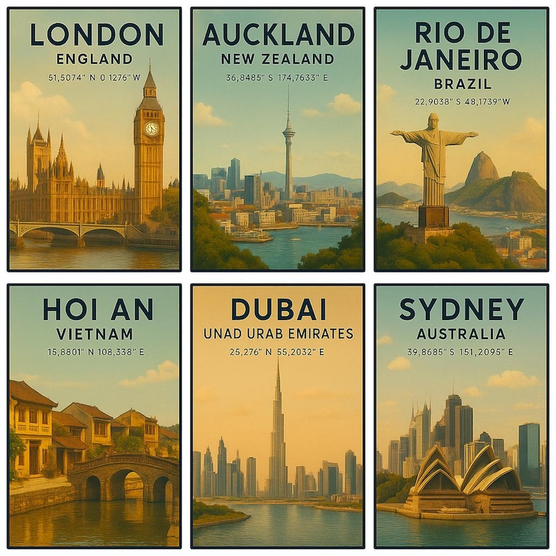 Custom Travel Prints Set City Posters Location Wall Art, Any Place ...