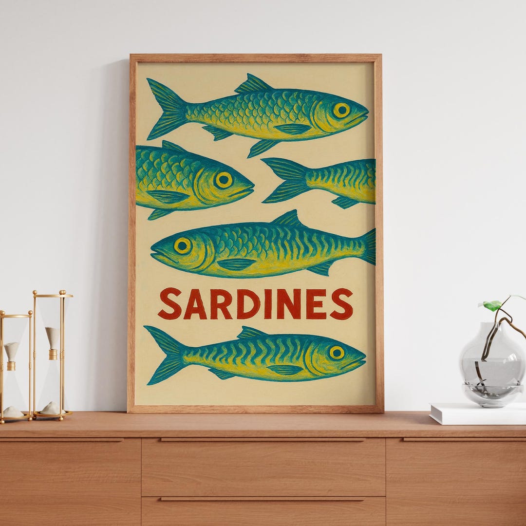 Sardines Print Vintage Poster Sardine Tin Retro Wall Art Fish Print ...