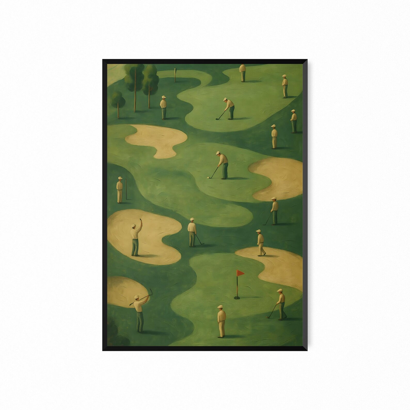 Tiny Golfers Art Poster Vintage Minimalist Green Abstract Golf Course ...