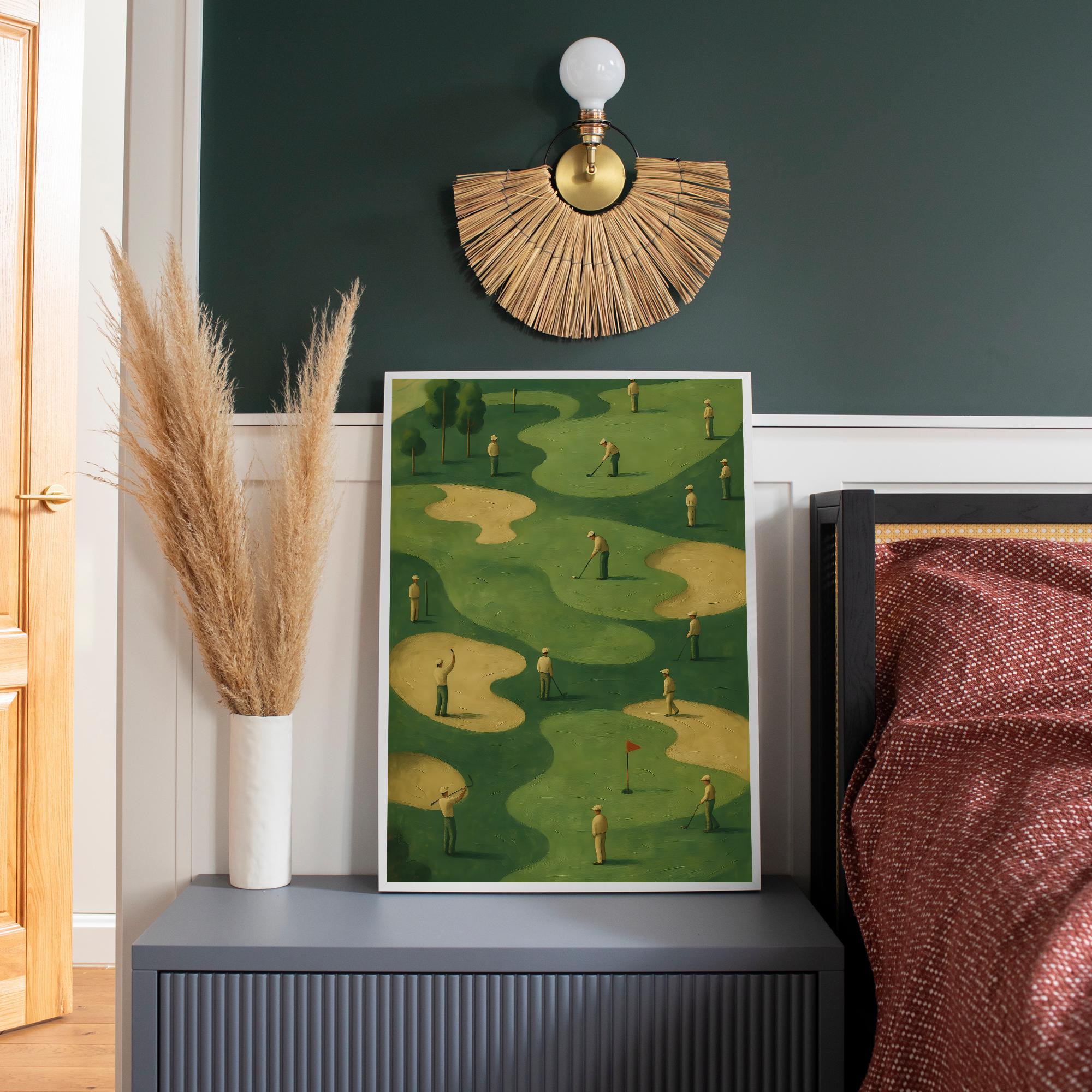 Tiny Golfers Art Poster Vintage Minimalist Green Abstract Golf Course ...