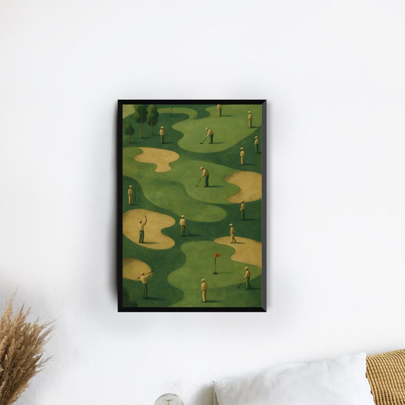 Tiny Golfers Art Poster Vintage Minimalist Green Abstract Golf Course ...