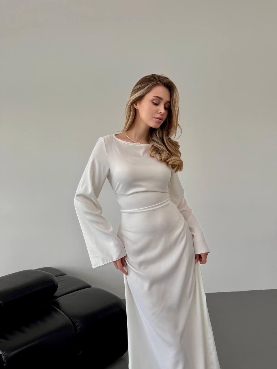 Milk White Silk Satin Wedding Dress, Ivory Formal Fit & Flare Corset ...