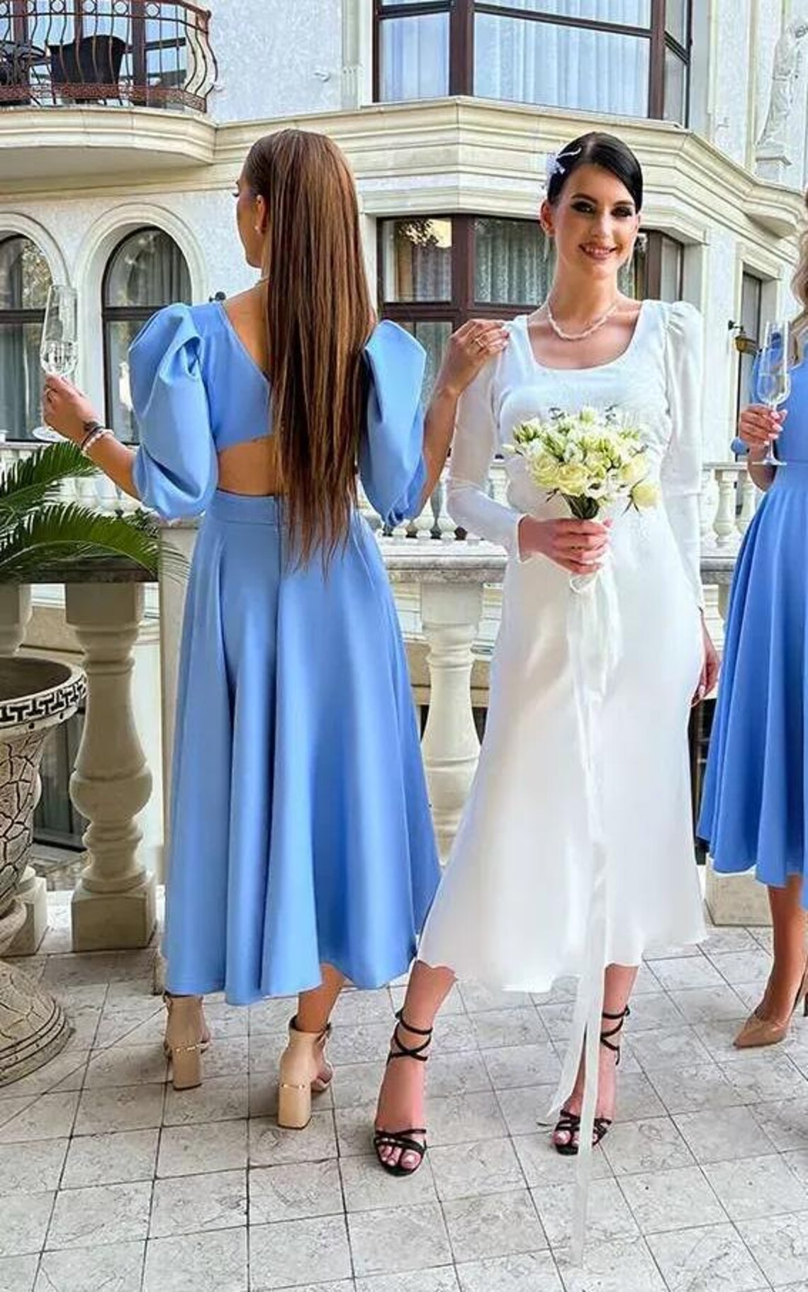 Baby Blue Fit & Flare Maxi Open Back Bridesmaid Dress, Sky Blue Flowy ...