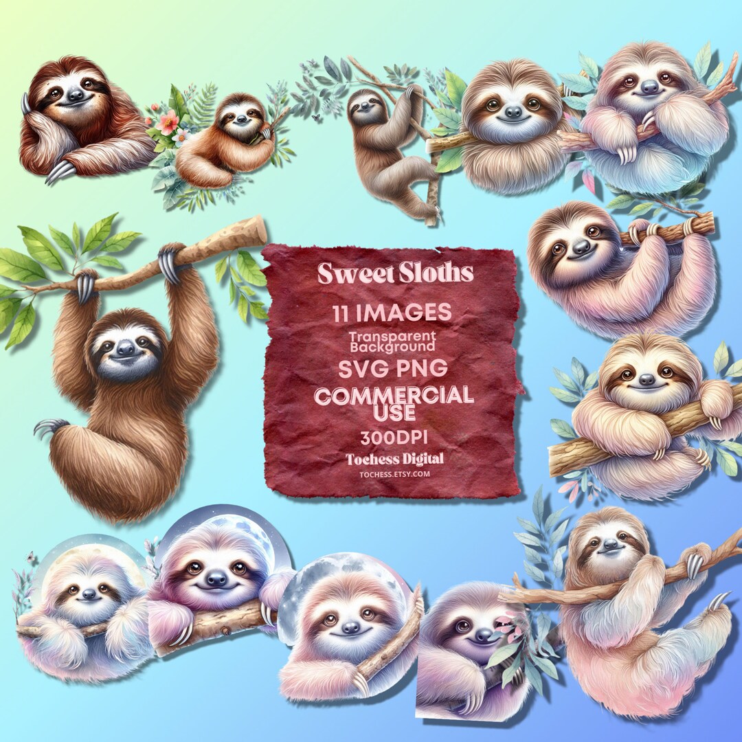 Sweet Sloths (watercolor Animals) INSTANT DOWNLOAD - Etsy